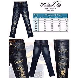 K1-2497DB - Girls’ Stretch 5 Pockets Rip and Repair Premium, Skinny Jeans in Dark Blue Size 14 (MLG1)