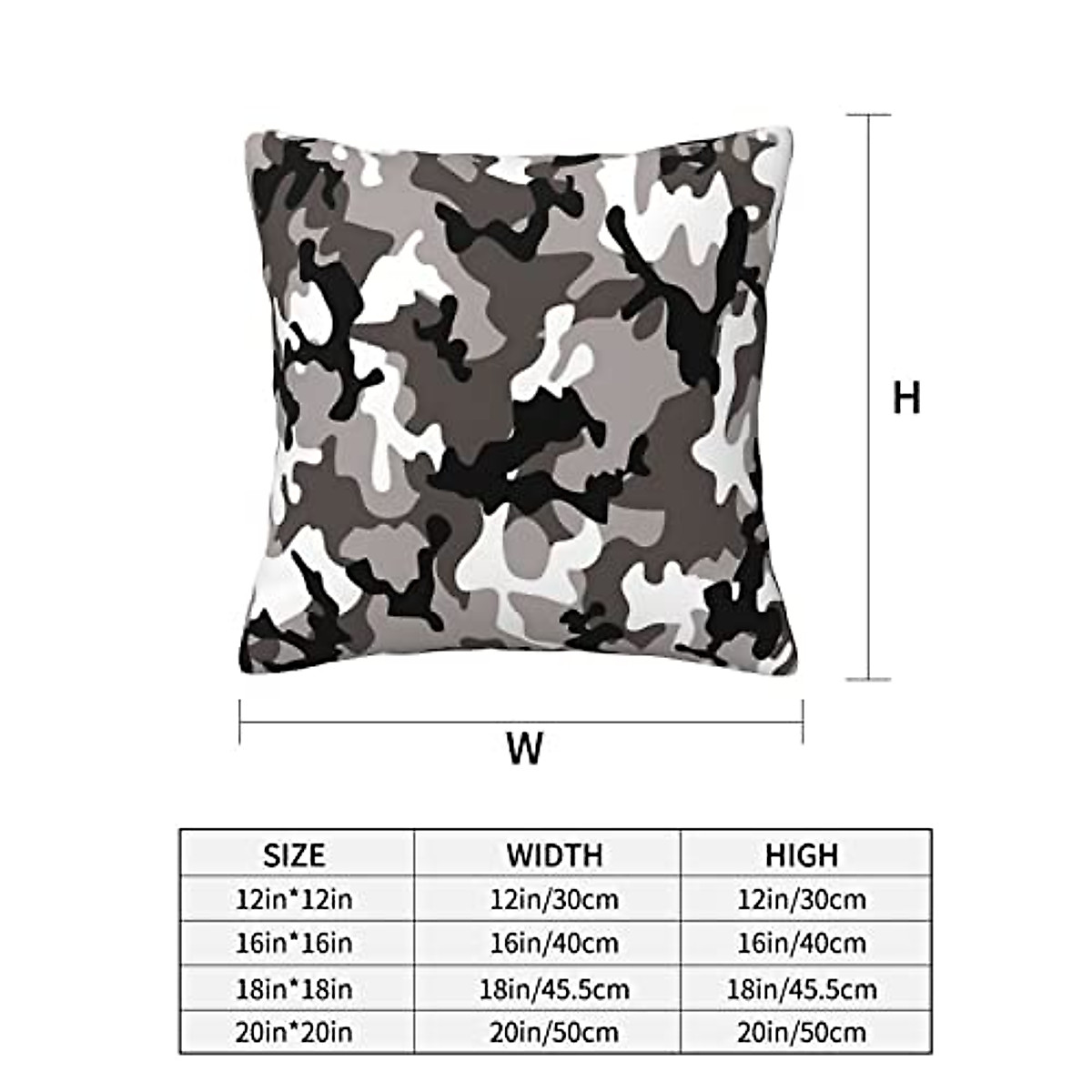 WURTON Black Grey White Camo Print Throw Pillow Covers, Soft Square Cushion Case,for Sofa, Couch,Bed Chair-18 X 18 Inch