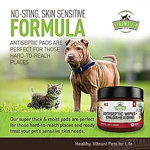 Strawfield Pets Cat & Dog Cleaning Wipes for Paws, Butt, Face, Ear & Body | Antibacterial & Antifungal Chlorhexidine Wipes for Yeast Infection Treatment, Hot Spot, Ringworm, Bacteria & Fungus