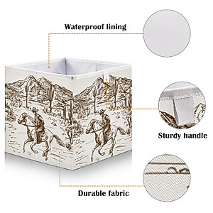 linqin Wild-west-desert-cowboy Collapsible Open Storage Bins, Foldable Toy Nursery Storage Basket Bin Cloth Cube Rectangular Organizer with Handles for Shelves Closet Home Decor