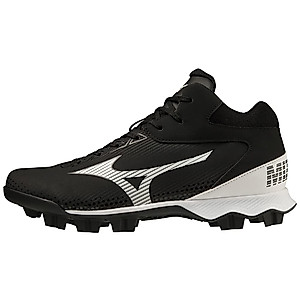 Mizuno Men's Wave Lightrevo MID Baseball Shoe, Black-White, 10.5