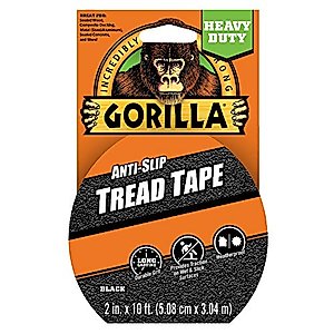 Gorilla Anti-Slip Tread Tape, 2" x 10' Roll, Black, (Pack of 1)