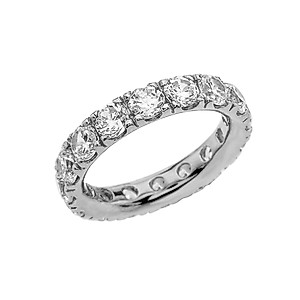 Modern Contemporary Rings 10k White Gold 4mm April Birthstone Cubic Zirconia Comfort Fit Eternity Band (Size 9)
