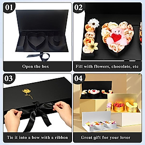 Valentines Day Flower Gift Box: "i Heart U" Letter Large Flower Boxes with Ribbon for Christmas, Wedding Party, Mothers Birthday Love Favors, Bridal Shower Chocolate Packaging, Rose Bouquet Present (black)