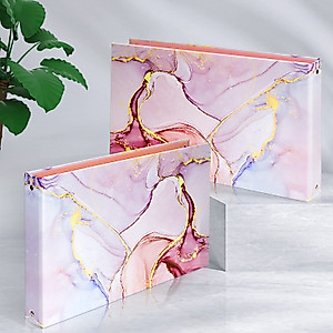 Legal-Size Binders, for 8.5 x 14 Paper, 3 Ring Binder 1 Inch, Landscape Spreadsheet Binder with Elastic Cord, Pink Marble, 2 Pack