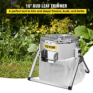 VEVOR Bud Leaf Trimmer, 16 inch Manual, Hydroponic Dry and Wet Plant Trimming Machine w/Sharp Stainless Steel Blades & Solid Metal Gearbox & Hand Pruner, Twisted Spin Cut for Herbs, Flowers, Silver