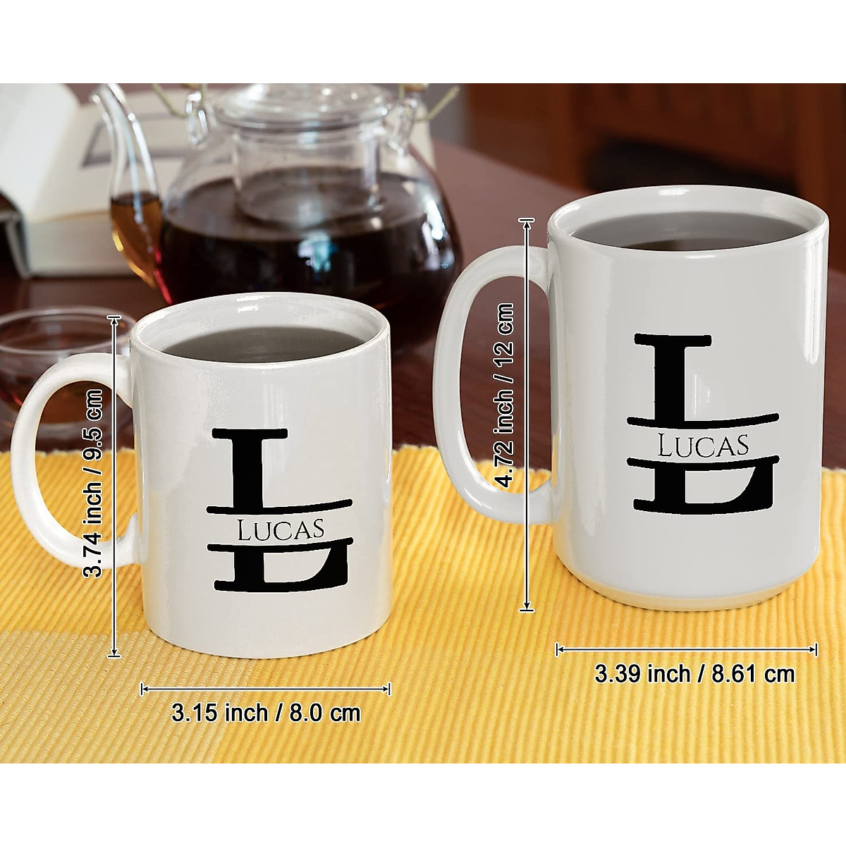 Personalized Monogram Coffee Mug, Initial Letter K Customized for Women Men Girls Boys Dads Moms Friends, Taza de Café Personalizada Con Monograma Letra Inicial White Mug Letter K 15oz