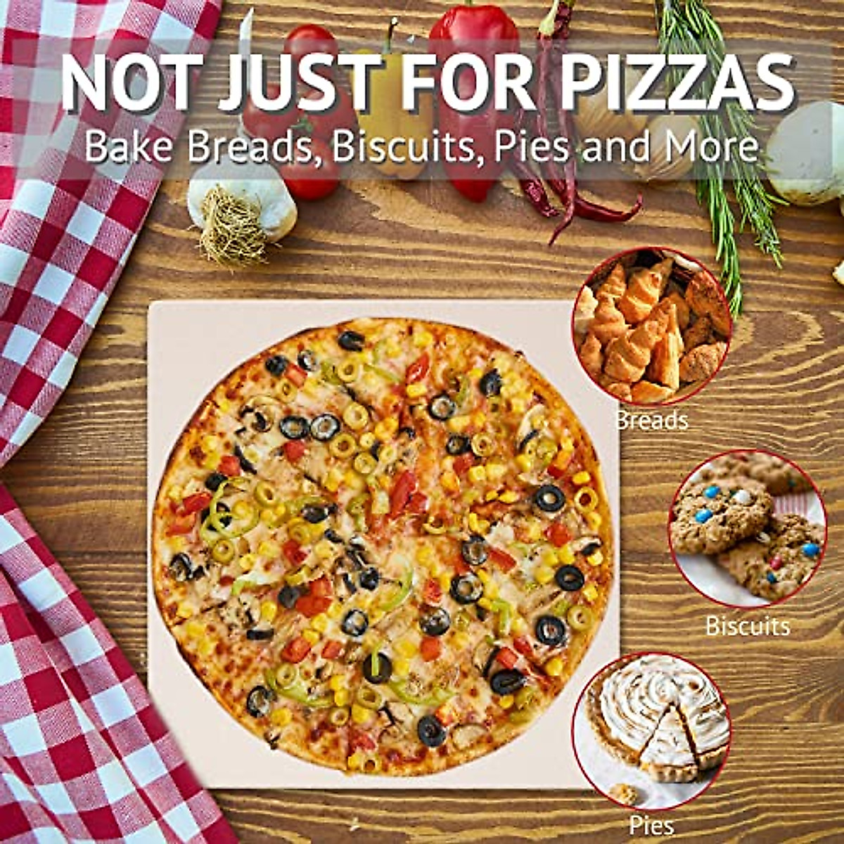 Waykea 10”x10.4”x0.5” Pizza Stone for Toaster Oven | Rectangular Cordierite Grilling Stone Bread Baking Stone for Grill, Oven