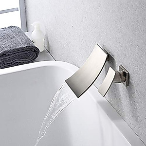 Sumerain Wall Mount Tub Filler,Brushed Nickel Waterfall Tub Spout for High Flow Rate
