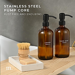 MaisoNovo Soap Dispenser 3-Piece Set | 16.9oz Amber Bottles with Black Stainless Steel Pumps