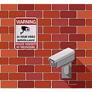 Large No Trespassing Signs Private Property Metal,Warning 24 Hour Video Surveillance Sign 10x14 Aluminum UV Printed,Durable/Weatherproof Up to 7 Years Outdoor for Home and Business (2-Pack)