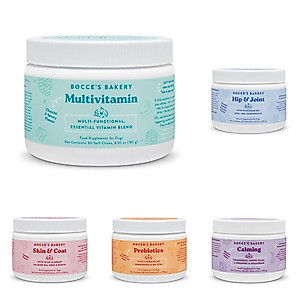 Bocce's Bakery Pup Supplement Bundle for Dogs, Daily Chews Made in The USA, Includes Multivitamin, Skin & Coat, Calming, Hip & Joint & Probiotic, 60 ct Each