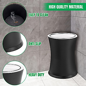 Bennett Swivel-A-Lid Small Trash Can, Metal Attractive 'Center-Inset' Designed Wastebasket, Modern Home Décor, Round Shape (Black)