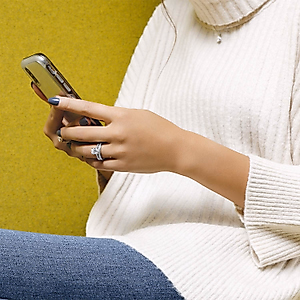 Charles & Colvard Created Moissanite 9x7mm Oval Cut Bridal Ring Set for Women | 2.55 cttw DEW | Lab Grown | Solid 14K White Gold with Rhodium | Size 6.5