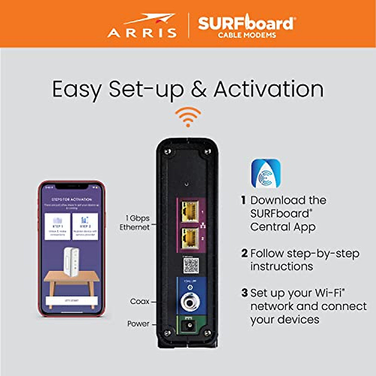 ARRIS SURFboard SBG10 DOCSIS 3.0 16 x 4 Gigabit Cable Modem & AC1600 Wi-Fi Router | Comcast Xfinity, Cox, Spectrum | Two 1 Gbps Ports | 400 Mbps Max Internet Speeds | SURFboard App | 2 Year Warranty