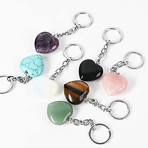 YGLINE Natural Heart Love Crystal Stone Keychain Chakra Reki Healing Crystal Gemstone Bead Keyring (Turquoise)
