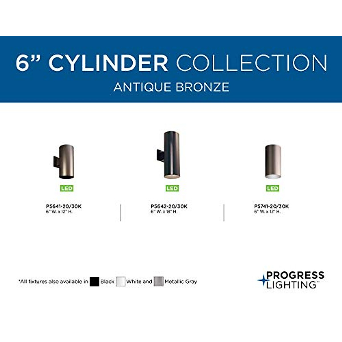 Progress Lighting Cylinder Collection 6" Modern Outdoor LED Wall Lantern Light Antique Bronze