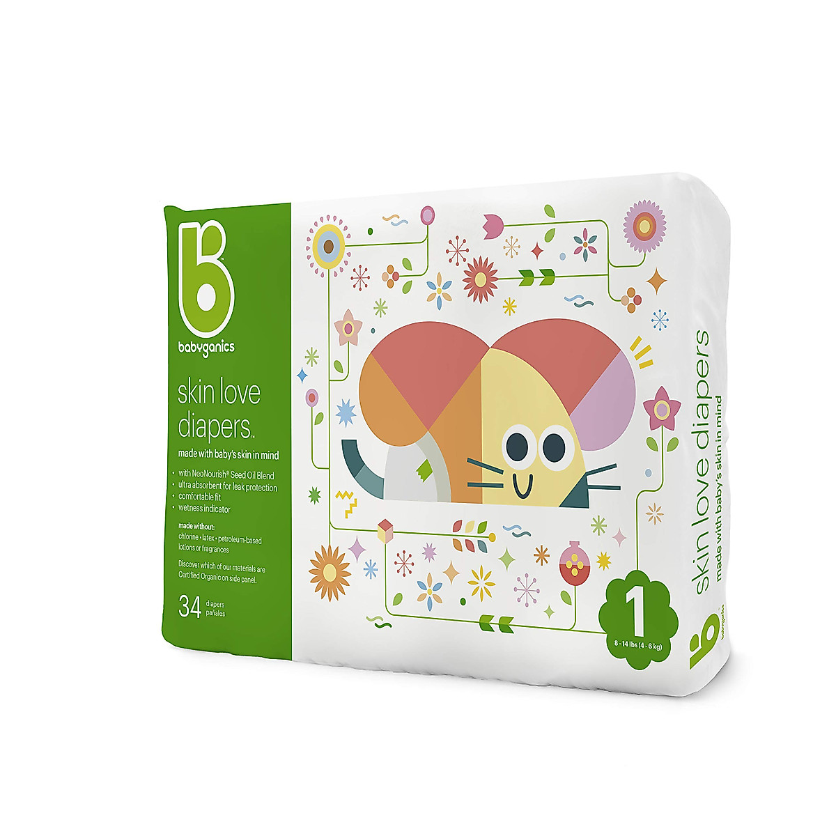 Babyganics Diapers, Size 1, 34 Ct, Ultra Absorbent Diapers, 2 Packs