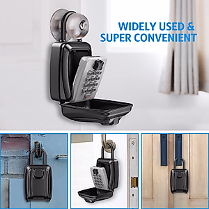 AMIR Key Lock Box Extra Large, Push Button Combination Lock Box for Keys Outdoor, Wall Mounted LockBox for House Keys with 12-Digit Combination Resettable Code, Key Hider Safe Box for Home Hotels