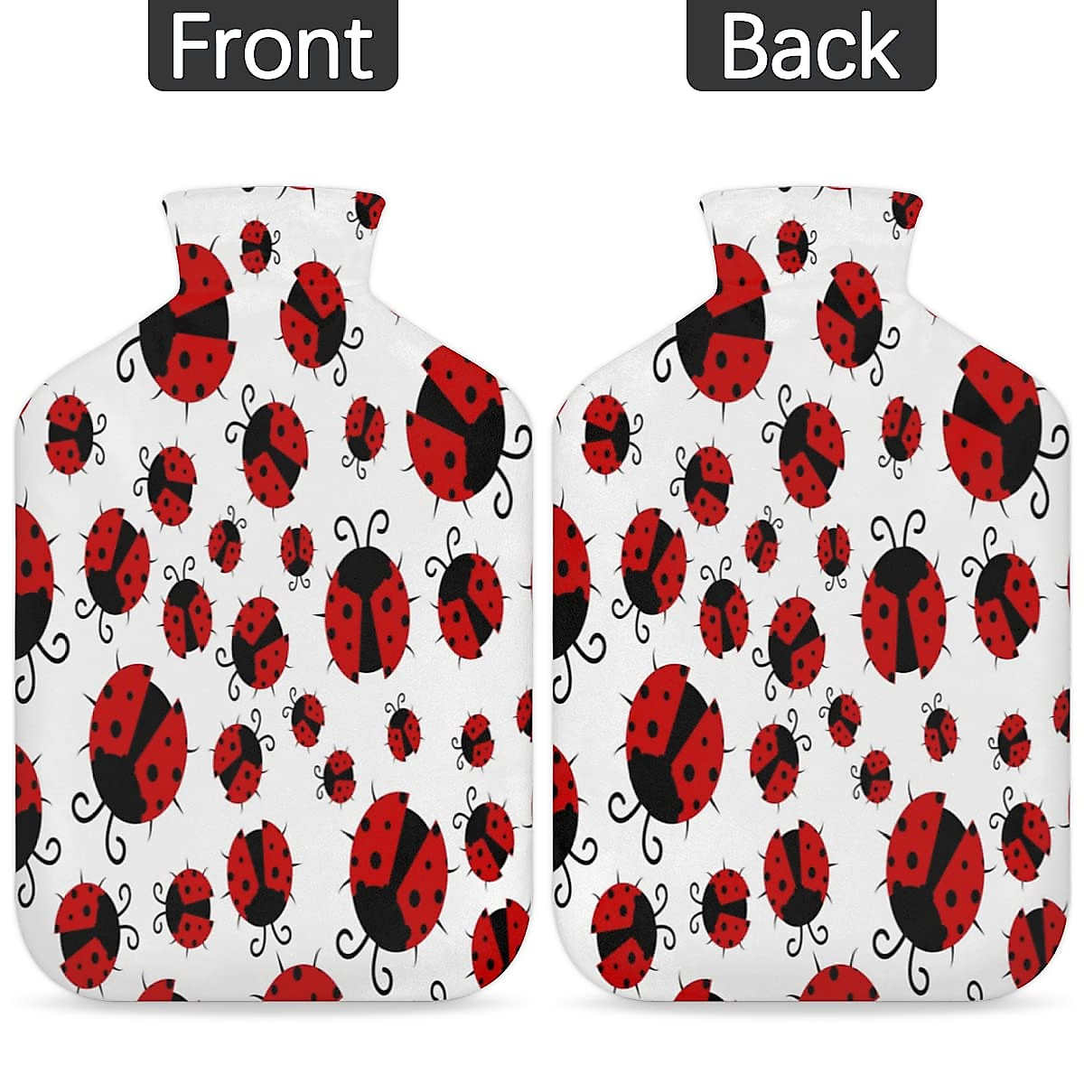 Red Ladybug Hot Water Bottle with Cover 2L, Ladybug PVC Hot Water Bag for Hand Feet Warmer, Pain Relief,Hot Compress and Cold Therapy