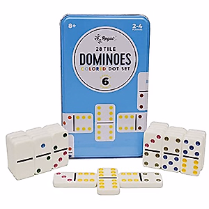 Regal Games - Double 6 Dominoes - Colored Dots Set - Fun Family-Friendly Dominoes Game - Includes 28 Tiles & Collector’s Tin - Ideal for 2-4 Players Ages 8 for Kids and Adults
