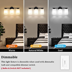 GZBEINI Black Bathroom Vanity Fixture,Farmhouse Bathroom Light FixturesOver Mirror,3 Light Modern Bathroom Lighting,Bathroom Vanity Light Fixtures Above Mirror with Milk White Glass Shade