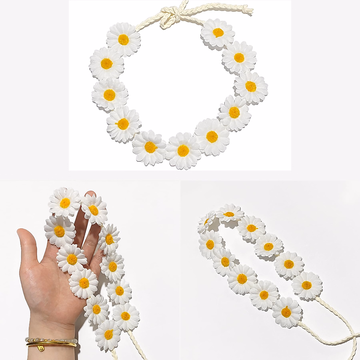 zYoung Sunflower Crown Daisy Hair Wreath Bridal Headpiece Photo Props (White)