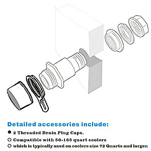 Drain Plug caps, for Igloo Cooler Threaded Drain Plug Caps with Tether. Cooler Replacement Parts. Replacement Cooler Threaded Drain caps. White Cooler Drain Plug Cover. Compatible with Igloo.Set of 2.