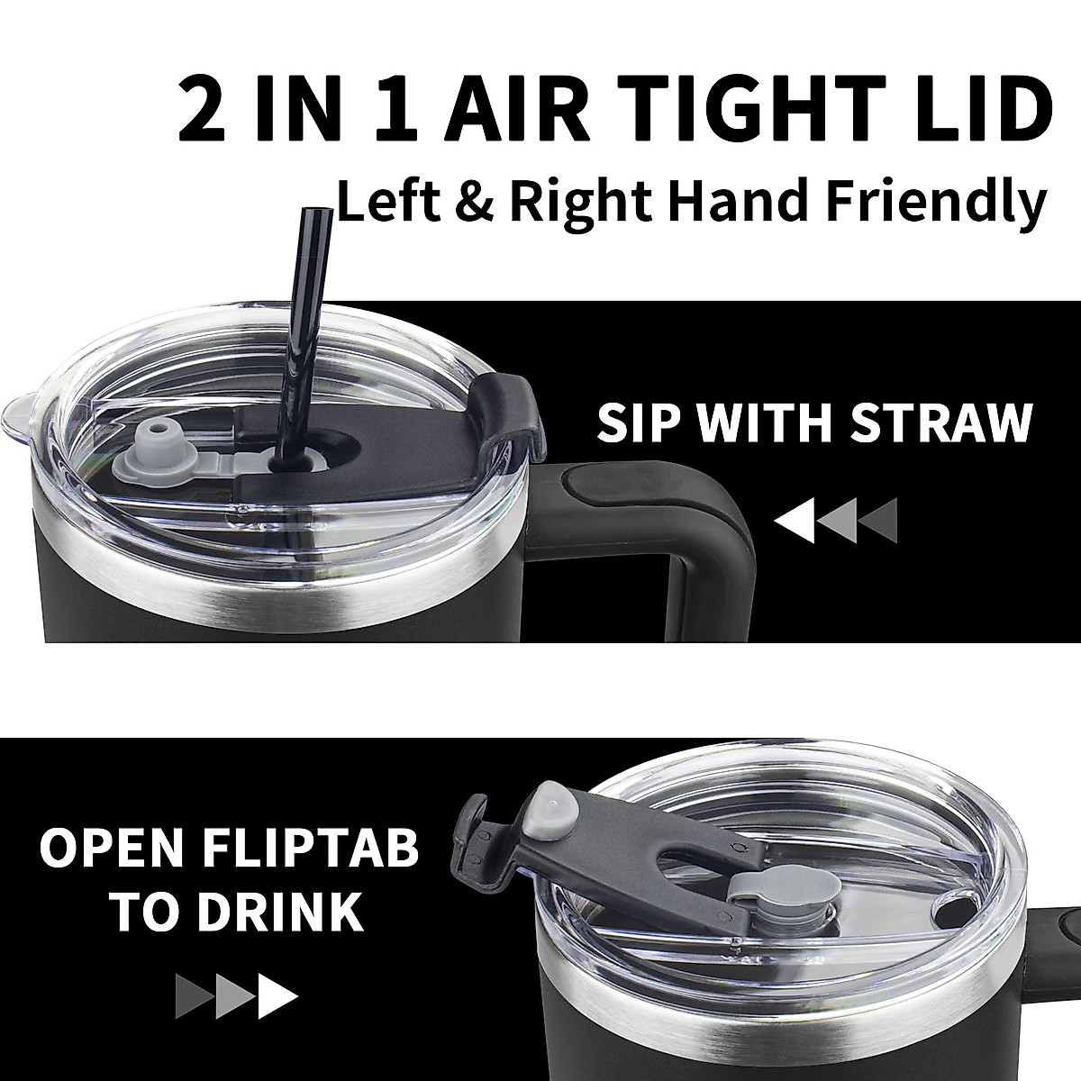 StarSpeed 40 oz Tumbler with Handle and Straw Lid | Stainless Steel Water Bottle Travel Mug Reusable Insulated Cup With Lid And Straw, Keep Cold Heat and Ice for Hours(40oz,Black)