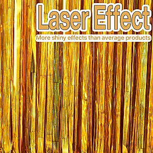 PartyWoo Foil Curtain Gold, 2 pcs 3.3x6.6 ft Gold Streamers, Tinsel Curtains, Fringe Backdrop, Tinsel Backdrop for Birthday Party, Christmas Photo Backdrop