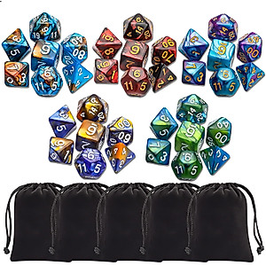 CiaraQ Polyhedral Dice Set with Black Pouches, Compatible with Dungeons and Dragons DND RPG MTG Table Games（105pcs）
