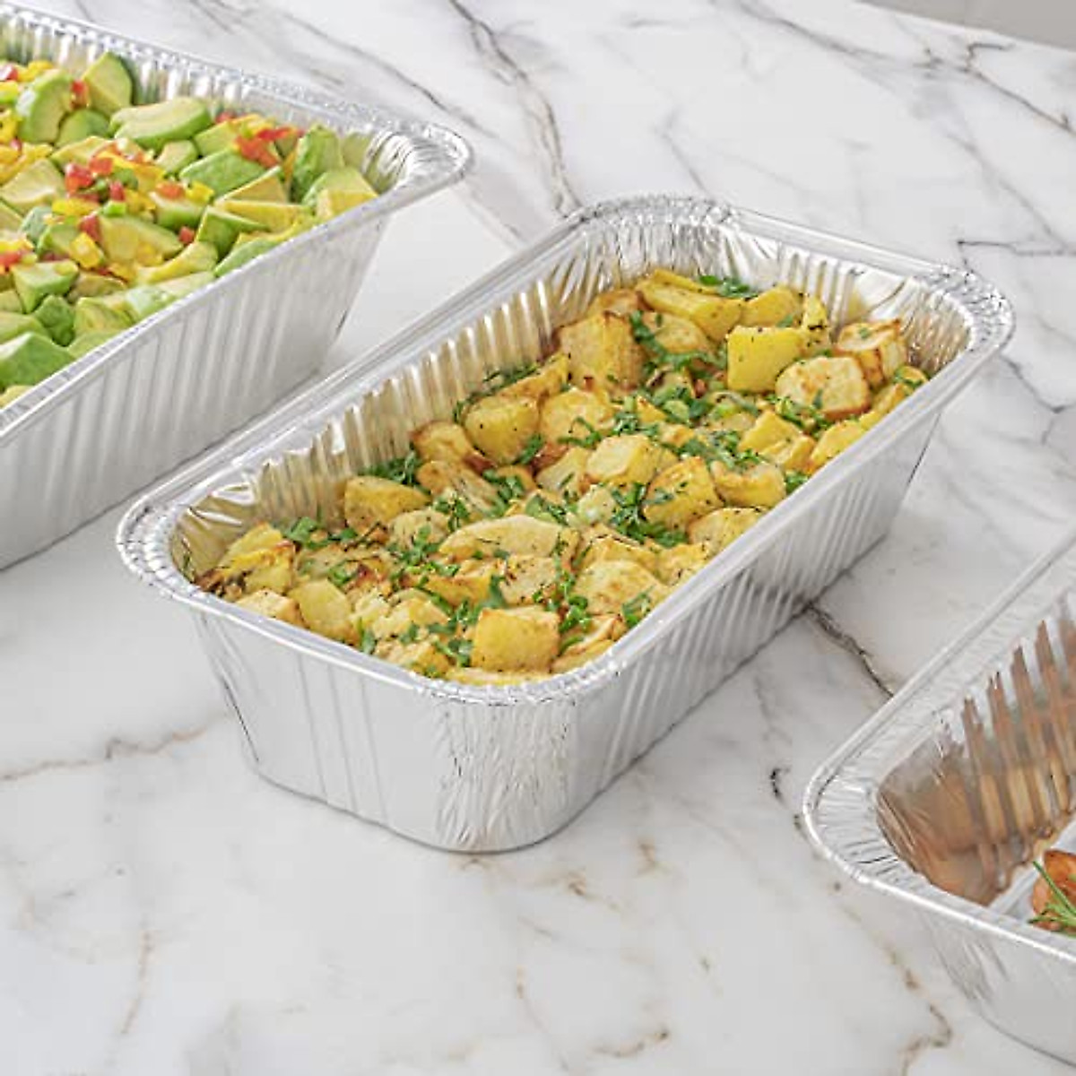 Restaurantware Foil Lux 12.5 x 6.5 Inch Loaf Foil Pans 25 Oven-Ready Foil Trays Lids Sold Separately 1/3 Third-Size 5 LB Silver Aluminum Disposable Baking Pans Freezable