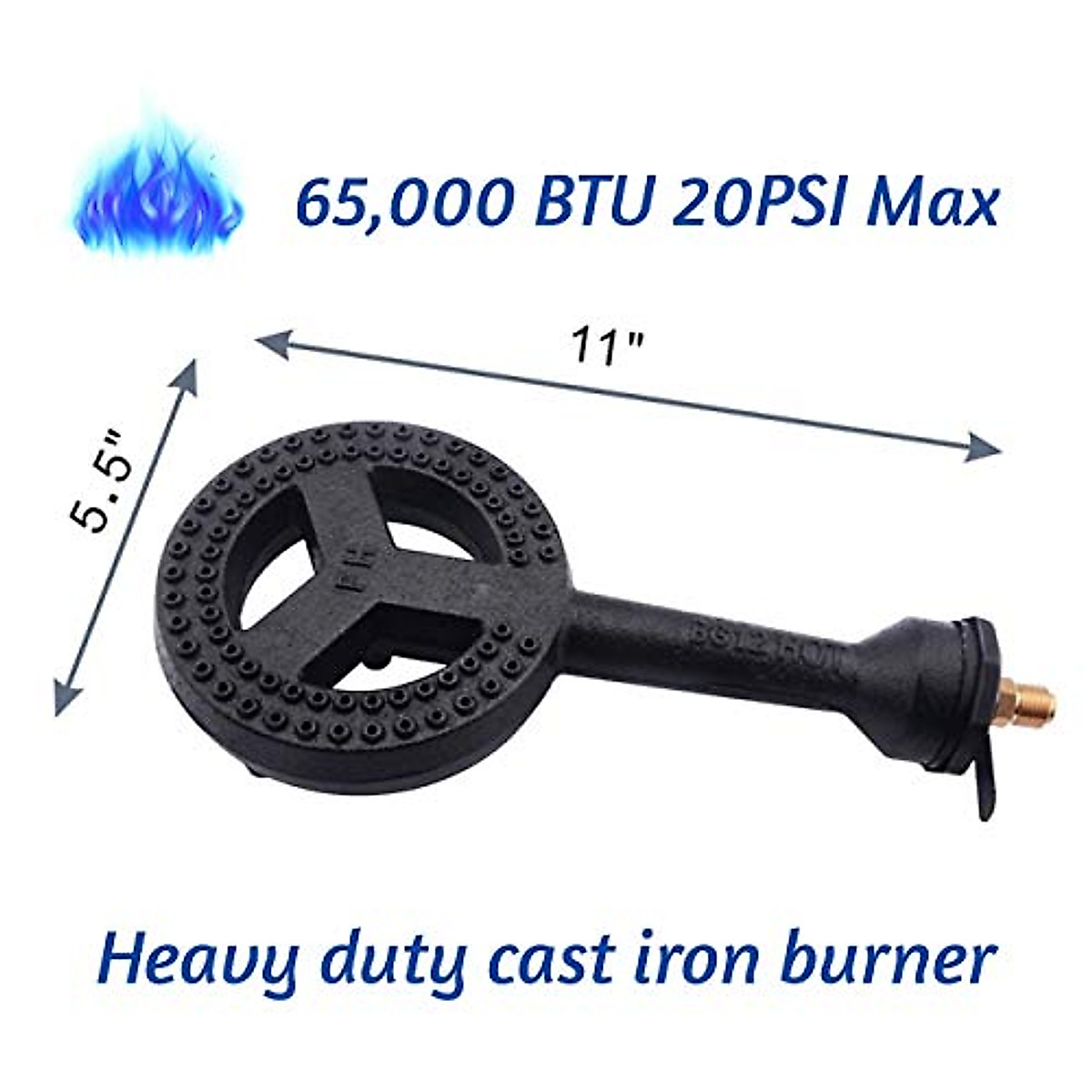 ARC G20S Heavy Duty Cast-Iron Burner Head up to 65,000 BTU, 0-20 PSI High Pressure Adjustable Propane Regulator Hose Set with Tools, CSA Certified, 47" Gas Hose, 5.5" Burner Head