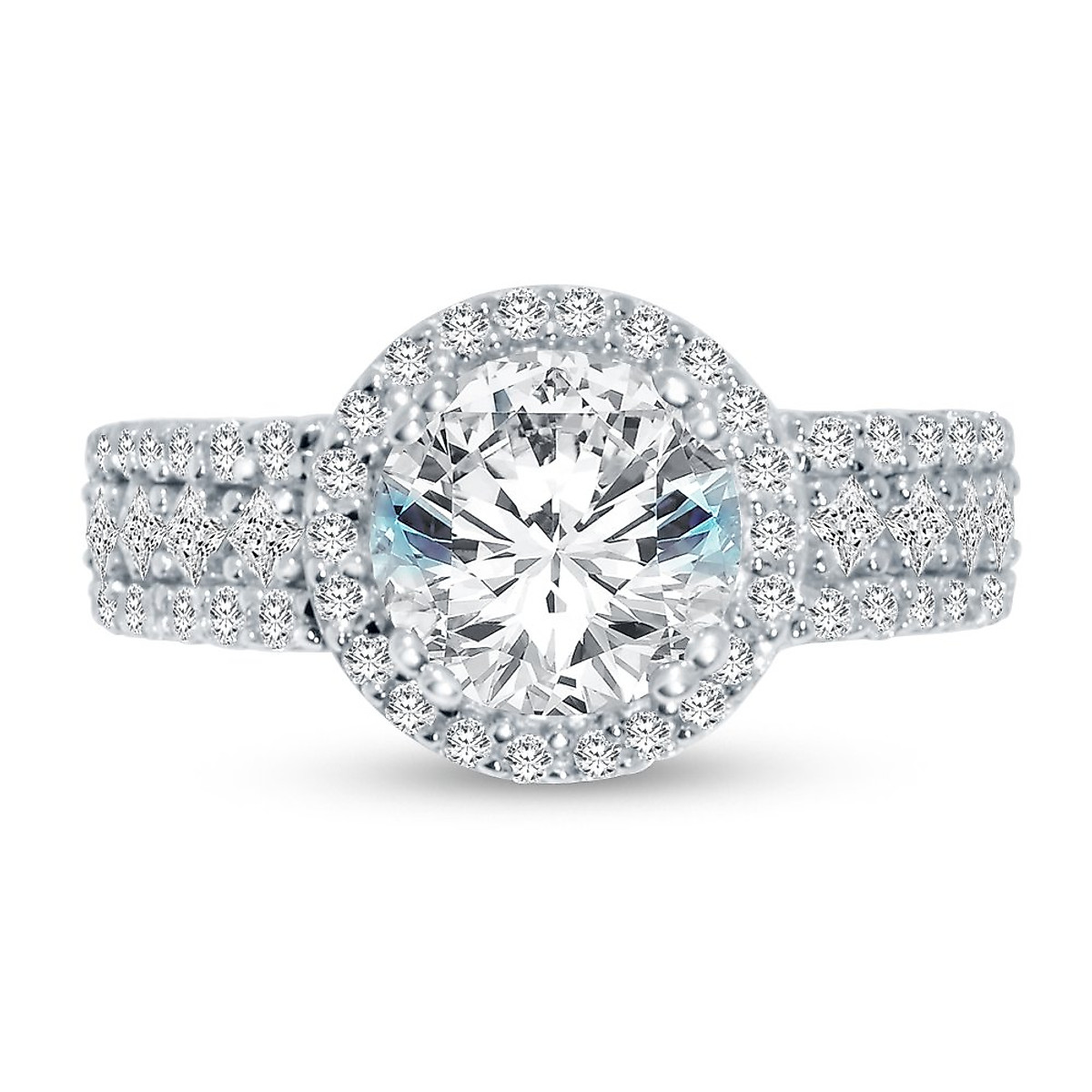 Size - 4.5-925 Sterling Silver Round Large Wide Floating Halo Solitaire Engagement Ring CZ Cubic Zirconia (3.50cttw., 2.50ct. Center)