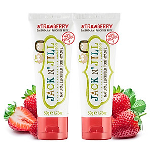 Jack N' Jill Natural Toddler Toothpaste for Baby, Kids and Infants 6 Months & Up, Fluoride Free Training Toothpaste for Toddlers 1-3 (1.76 Fl Oz (Pack of 2), Strawberry)