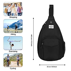HAWEE Rope Sling Bag for Women Men Casual Cross Body Daypack Backpack Purse Adjustable Strap Bottle Pocket for Travel/Sport, Black