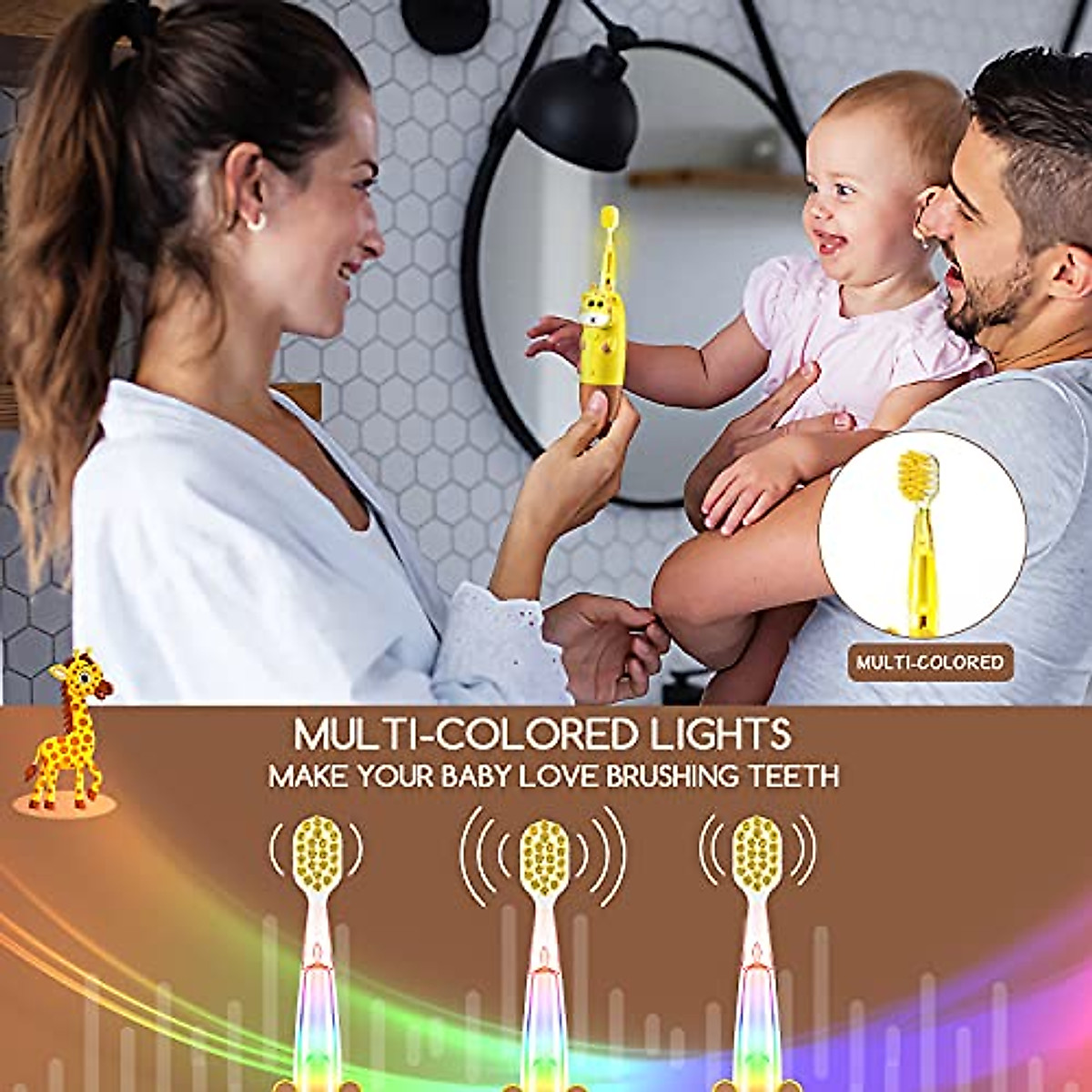 ANSAUCT Toddler Electric Toothbrush, Infant Toothbrush with Smart LED Timer and Sonic Baby Electric Toothbrush Includes 3 Ultra-Soft Brush Heads, Gentle Vibration Baby Toothbrush 6 to 12 Months