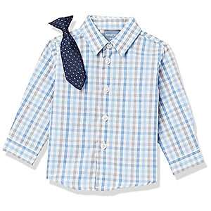 Nautica baby boys 4-piece Vest Set With Dress Shirt, Vest, Pants, and Tie Suit, Light Grey/Blue Check, 18 Months US