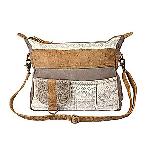 Myra Bag Tribe Strip Upcycled Canvas & Cowhide Leather Bag S-1210