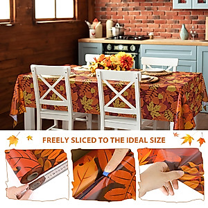 HOBBY HORSE Fall Leaf Tablecloth Roll Thanksgiving 100 Ft x 54 Inch Disposable Tablecloth Roll with Cutter Box Fall Plastic Backdrop Cut to Size Maple Leaf Fall Table Cover for Autumn Decorations