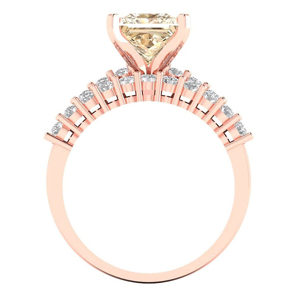 Clara Pucci 2.6 carat Princess Cut Solitaire accent Natural Morganite Wedding Anniversary Bridal Ring band set 14k Rose Gold 4.25