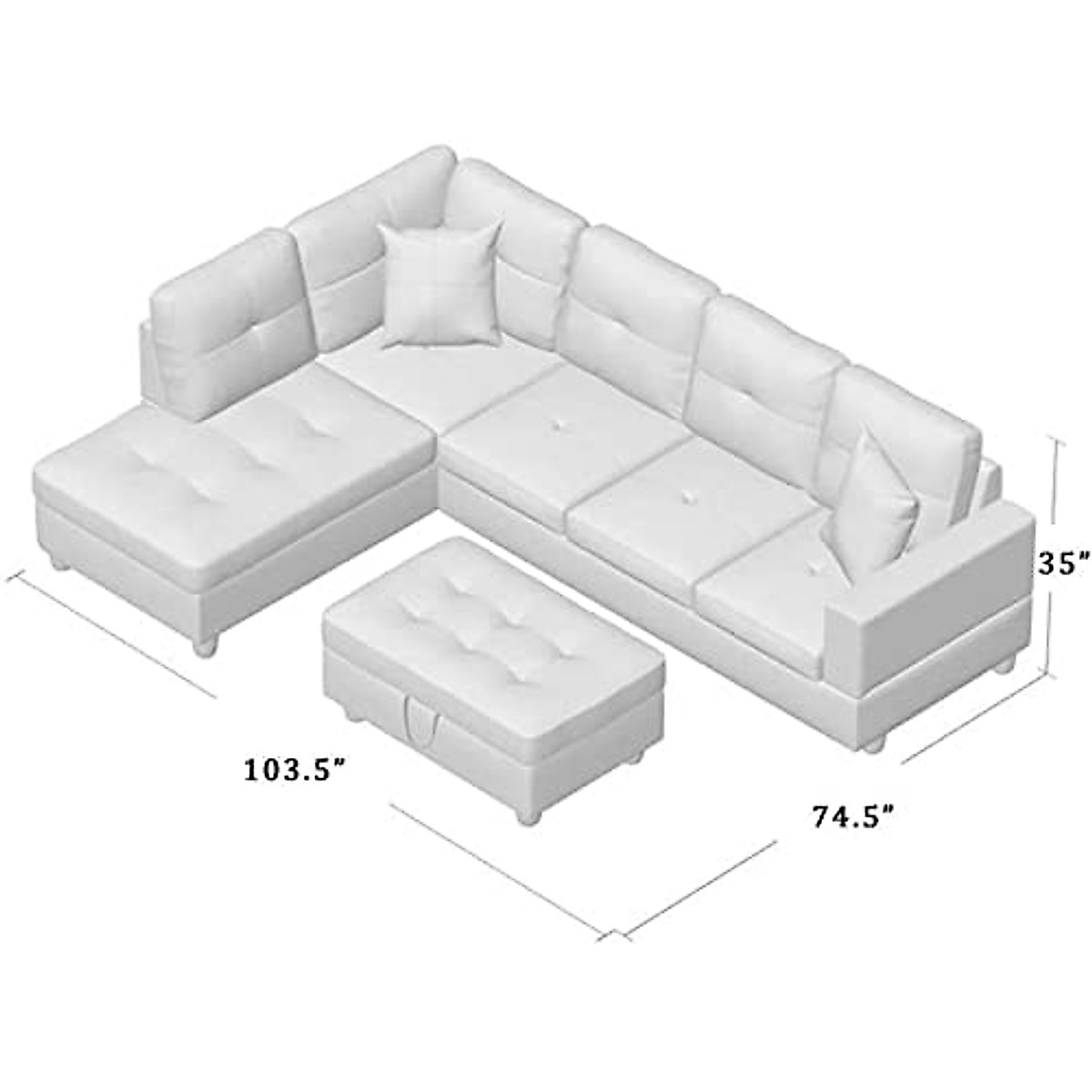 A Ainehome L Shape Sectional Sofa 104" Wide Living Room Furniture Set 3-Seat Sofa with Chaise Lounge and Storage Ottoman for Home Decor Apartment Office (Left Hand Facing, Midnight Blue)