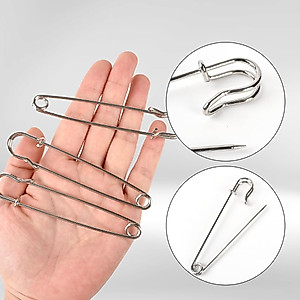 Hanycon 30 Pcs Extra Large Safety Pins, 3" Heavy Duty Steel Metal Lock Pin Fasteners for Blankets, Skirts, Crafts, Kilts (Silver)