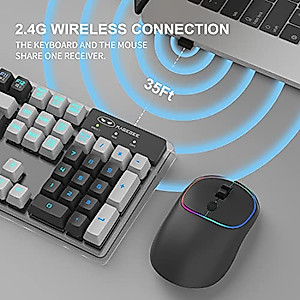 Wireless Gaming Keyboard and Mouse Combo, MageGee V550 2.4G Rechargeable RGB Backlit Keyboard with Clear Shell, Full Size Waterproof Keyboard & LED Mice for PC/Laptop - Gray & Black