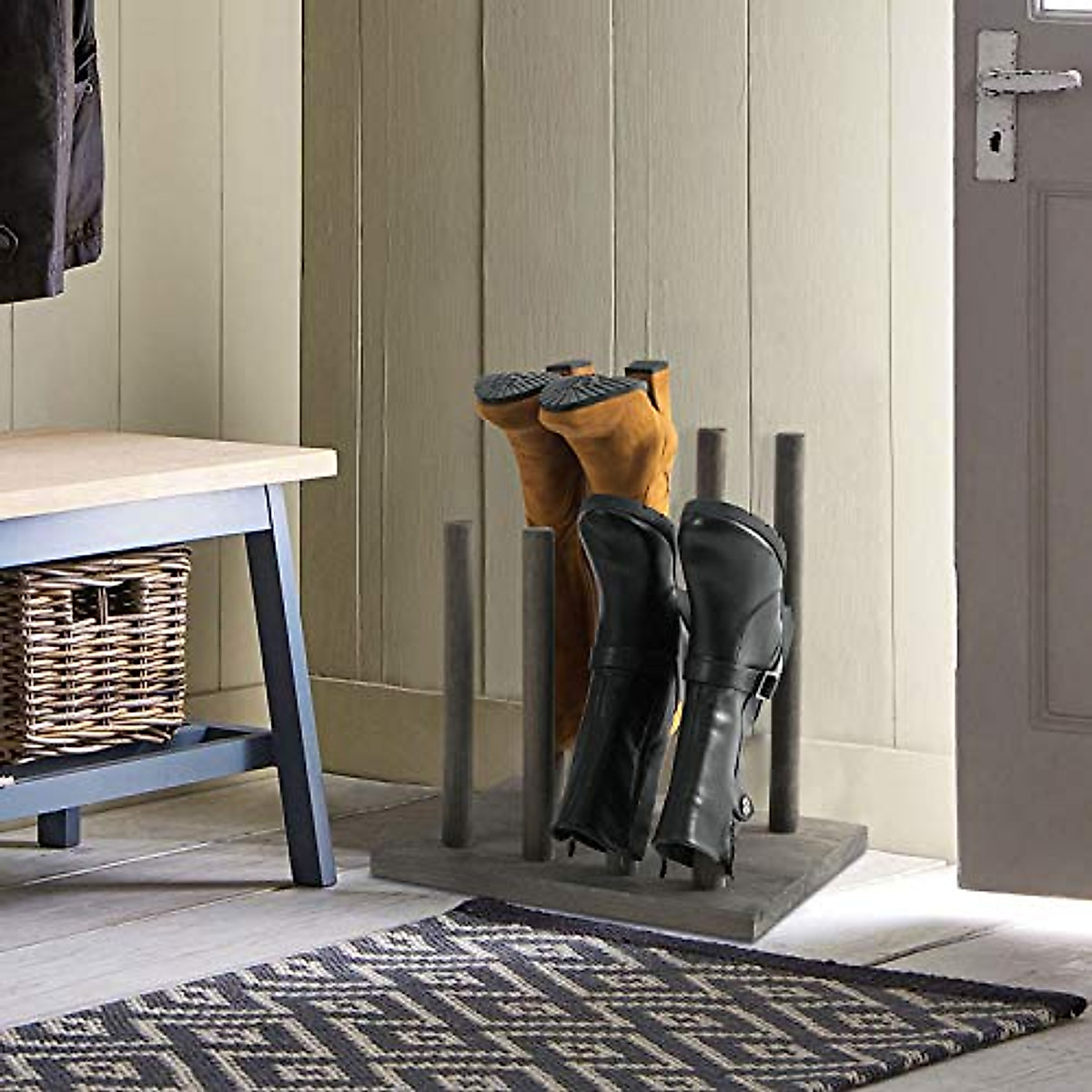 MyGift Vintage Gray Solid Wood Boot Rack Organizer for Tall Boots, Entryway Mudroom Closet Shoe Rack, Winter and Rain Boots Drying Stand, Holds 4 Pairs