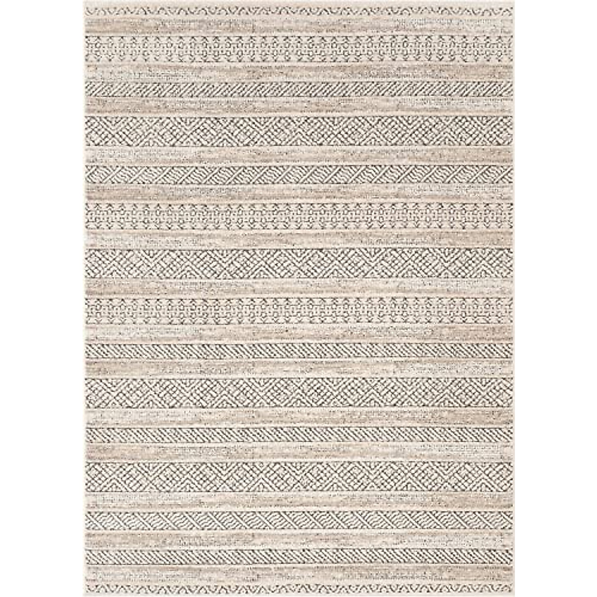 Well Woven Francesca Beige Tribal Geometric Distressed High-Lo Pile Area Rug (6'7" x 9'3")