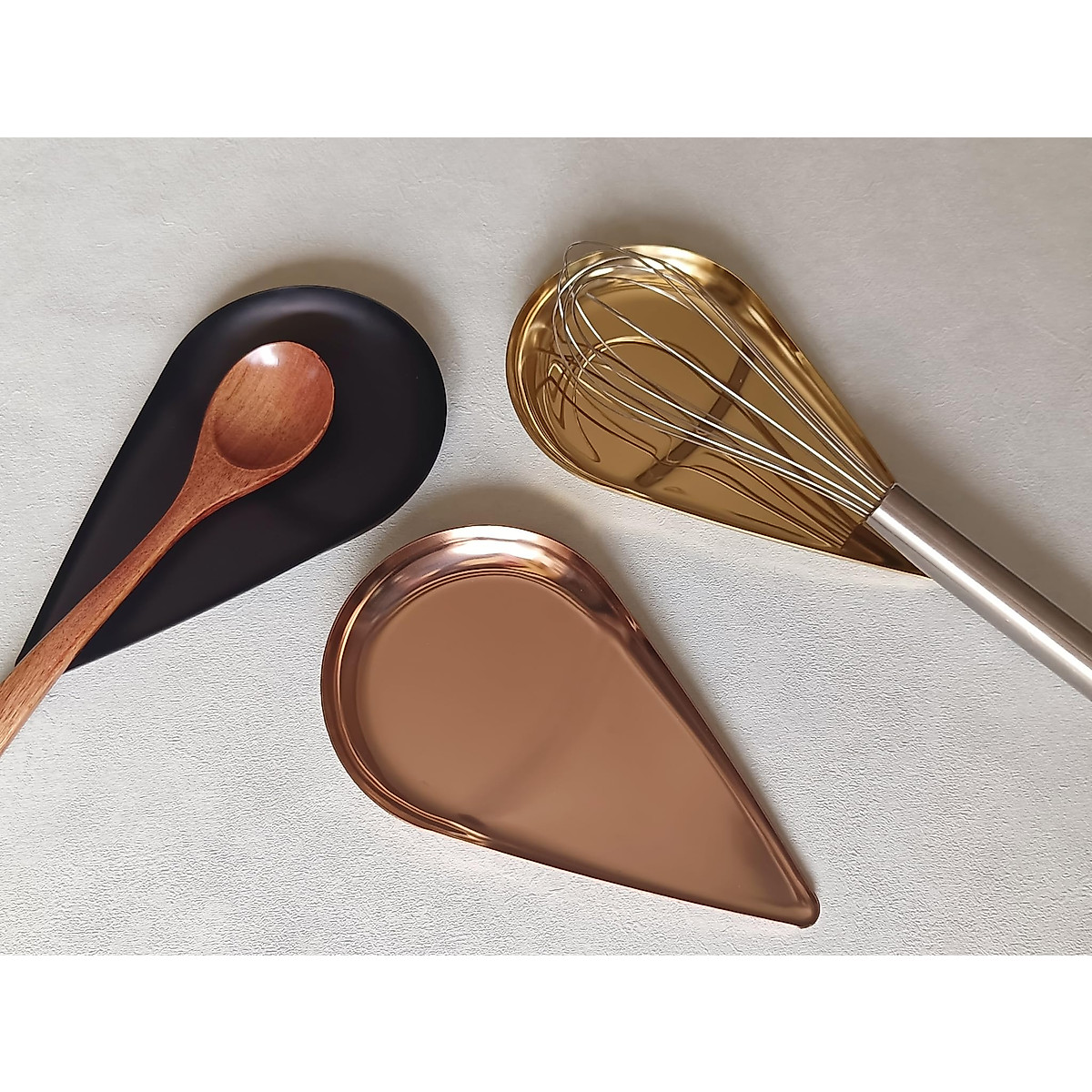 Stainless Steel Spoon Rest for Stove Top, Cute Spoon Rest for Kitchen Counter, Cooking Spoon Holder for Kitchen Counter, Utensil Rest for Spoon Spatula Ladle or Tong, 1 PCS (Raindrop, Rose Gold)