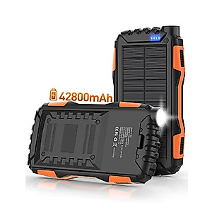 Solar Power Bank,Solar Charger,42800mAh Power Bank,Portable Charger,External Battery Pack 5V3.1A Qc 3.0 Fast Charging Built-in Super Bright Flashlight (Orange)