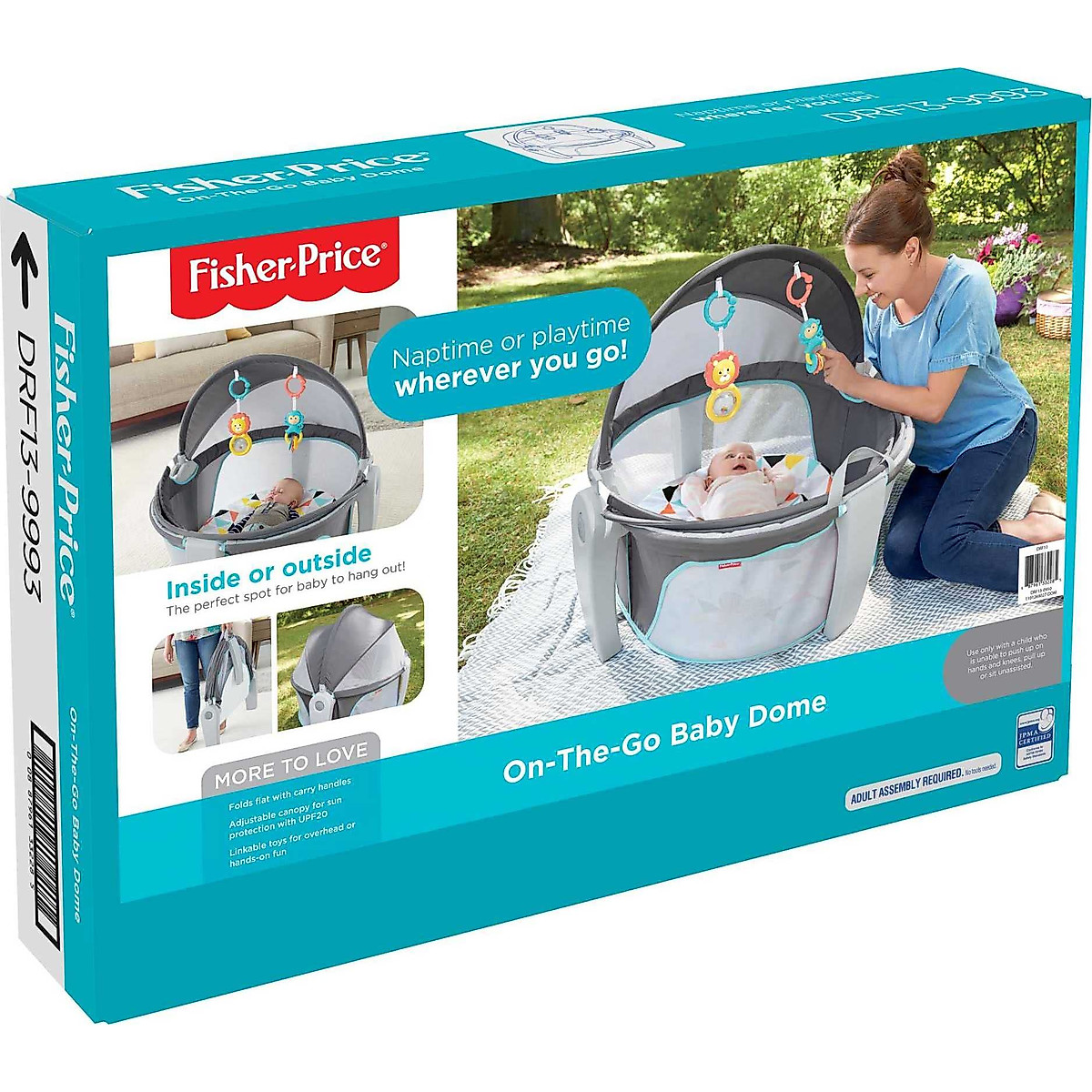 Fisher-Price Portable Bassinet and Travel-Play Area with Baby Toys, Indoor and Outdoor Use, On-the-Go Baby Dome, Windmill