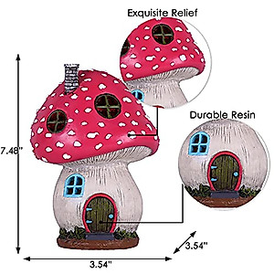 TERESA'S COLLECTIONS Mushroom Garden Statues Pink Fairy House Solar Light for Home and Outdoor Decor,Resin Garden Miniature Yard Art for Patio Deck Porch Decorations, 7.5 inch